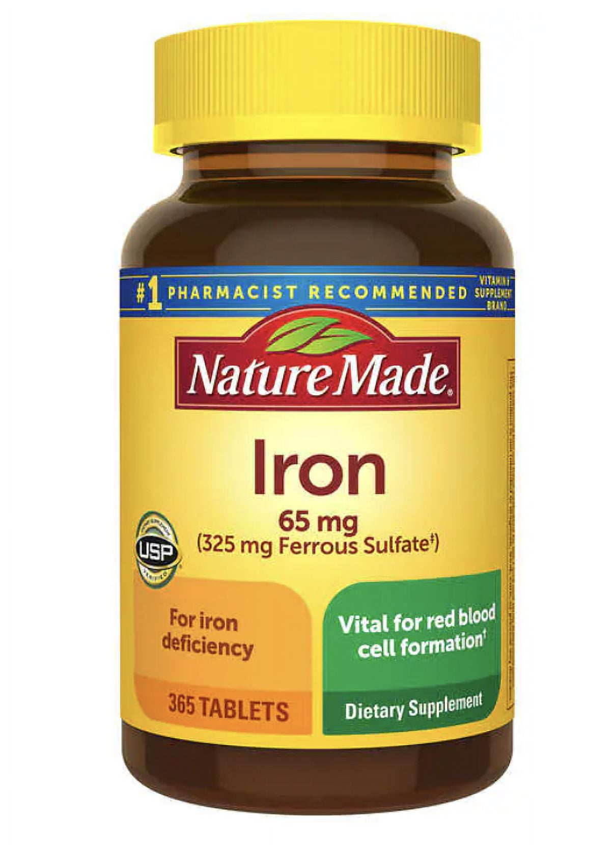 Nature Made Iron Supplement, 65 mg, 365 Tablets, Equivalent to 325 mg ...