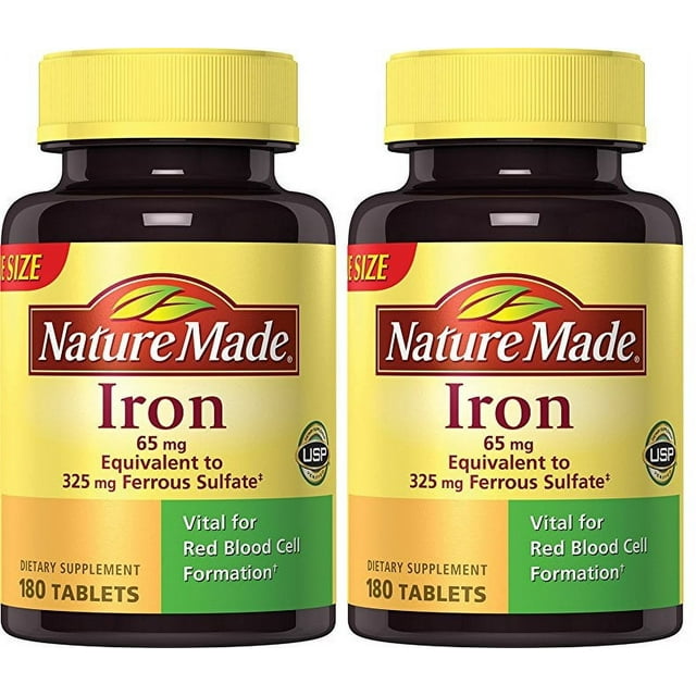 Nature Made Iron Tablets, 65 mg, 180 Ct (Pack of 2) - Walmart.com