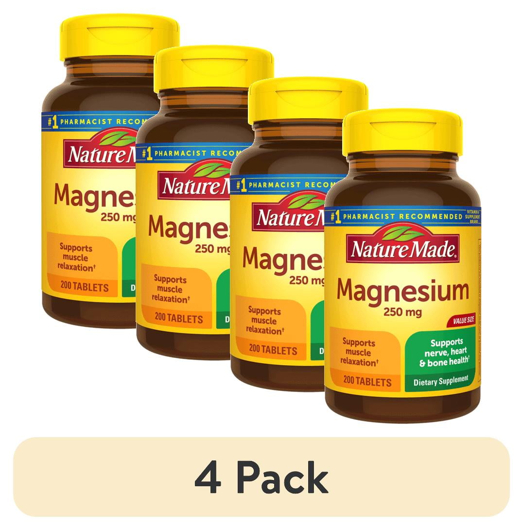 (4 pack) Nature Made Magnesium 250 mg 200 Tabs - Walmart.com