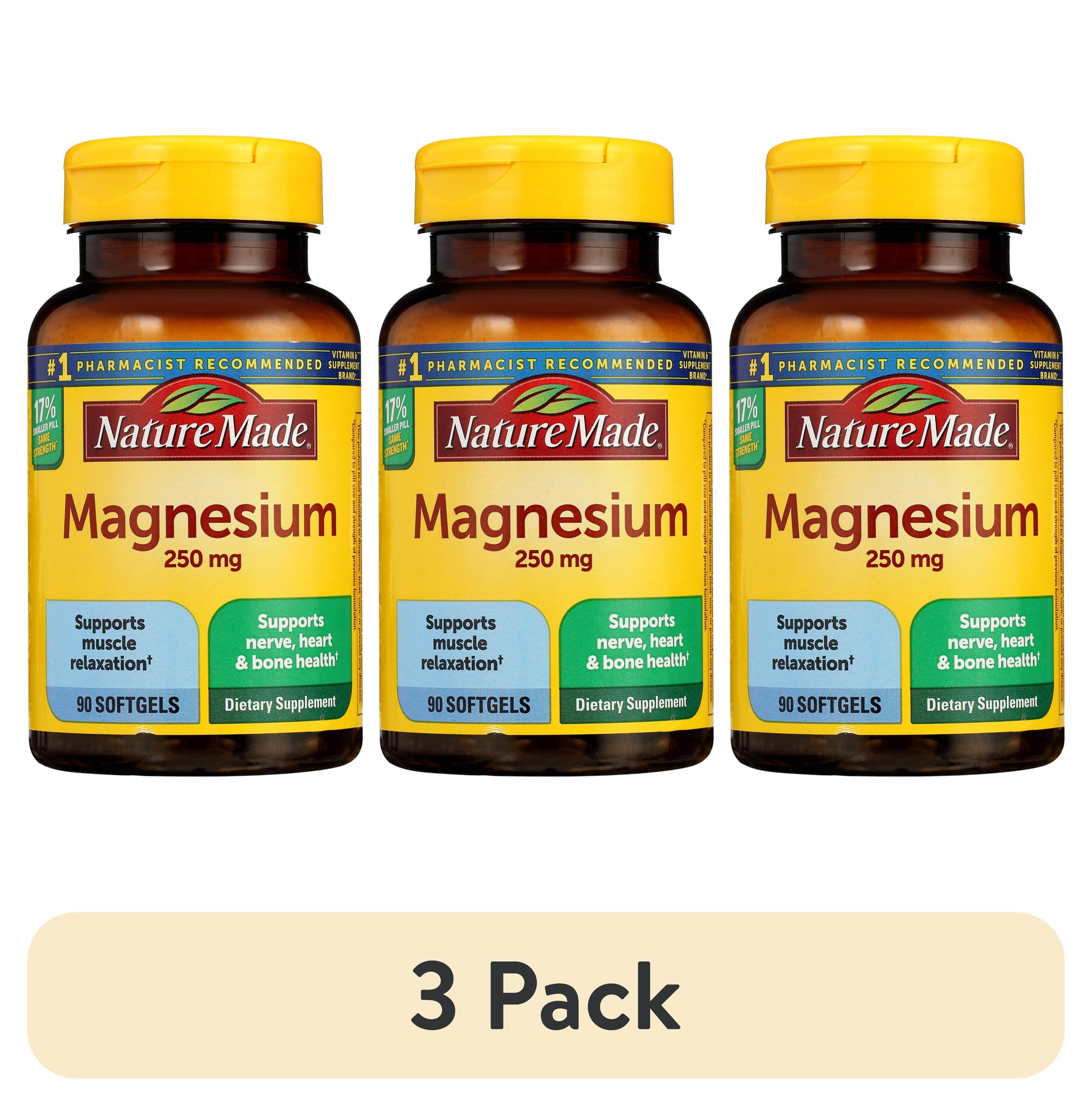 (3 pack) Nature Made Magnesium 250mg Dietary Supplement Liquid Softgels ...