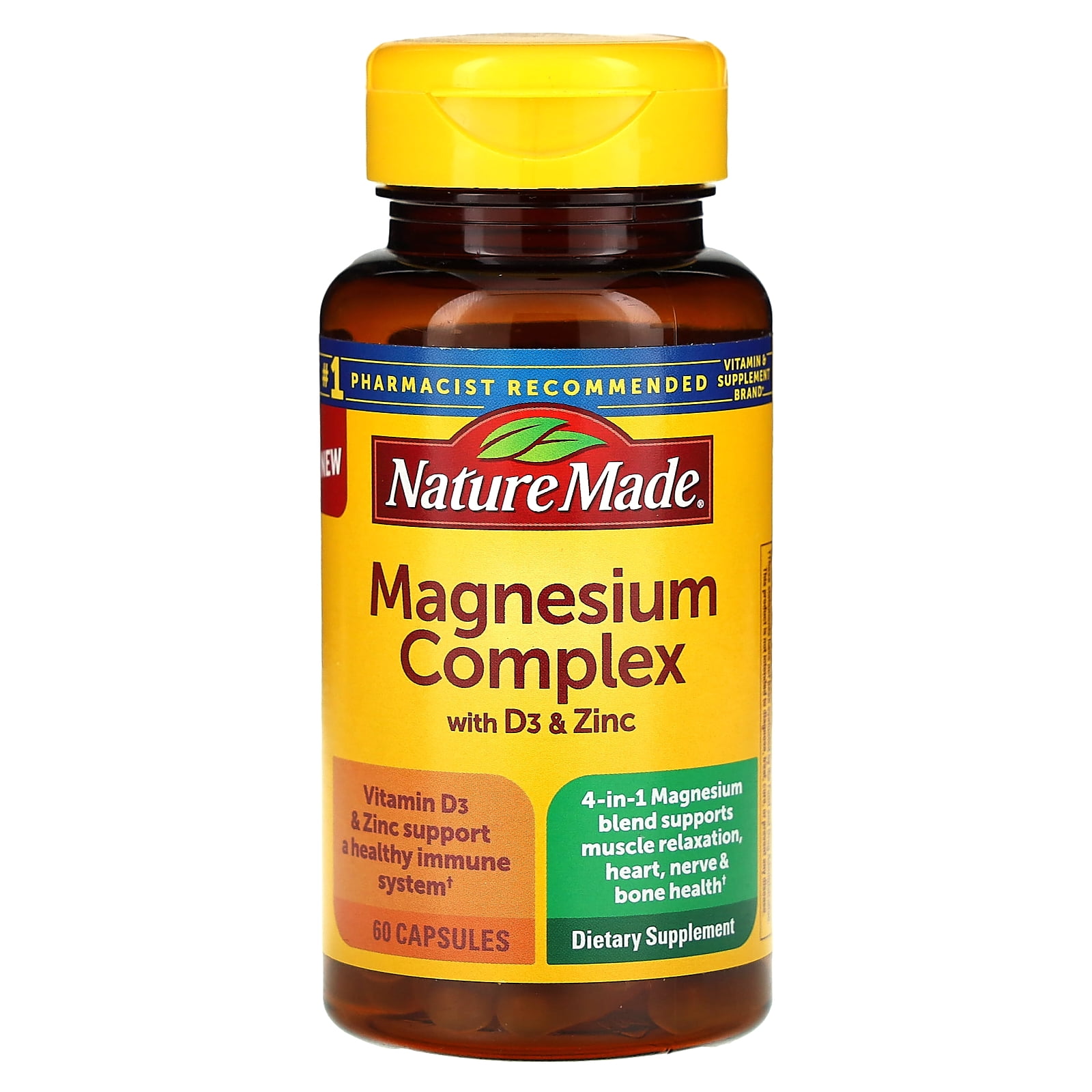 Nature Made Magnesium Complex, D3 and Zinc, 230mg Magnesium, 60 ...