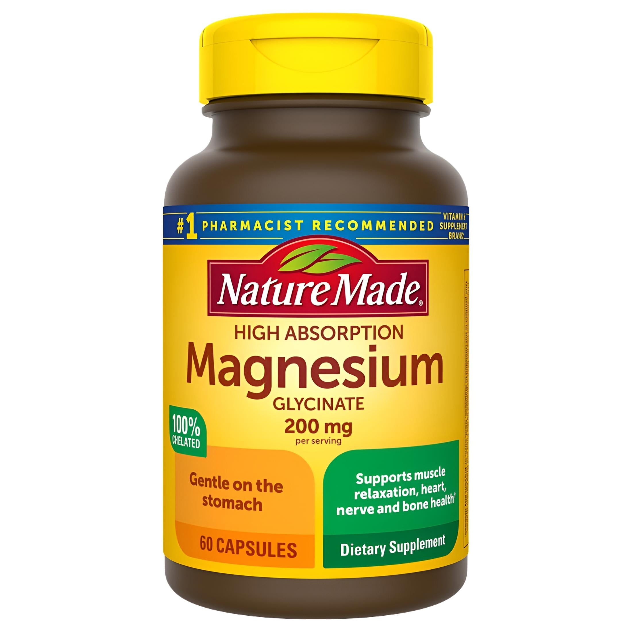 Nature Made Magnesium Glycinate High Absorption Supplements -- 200 mg ...