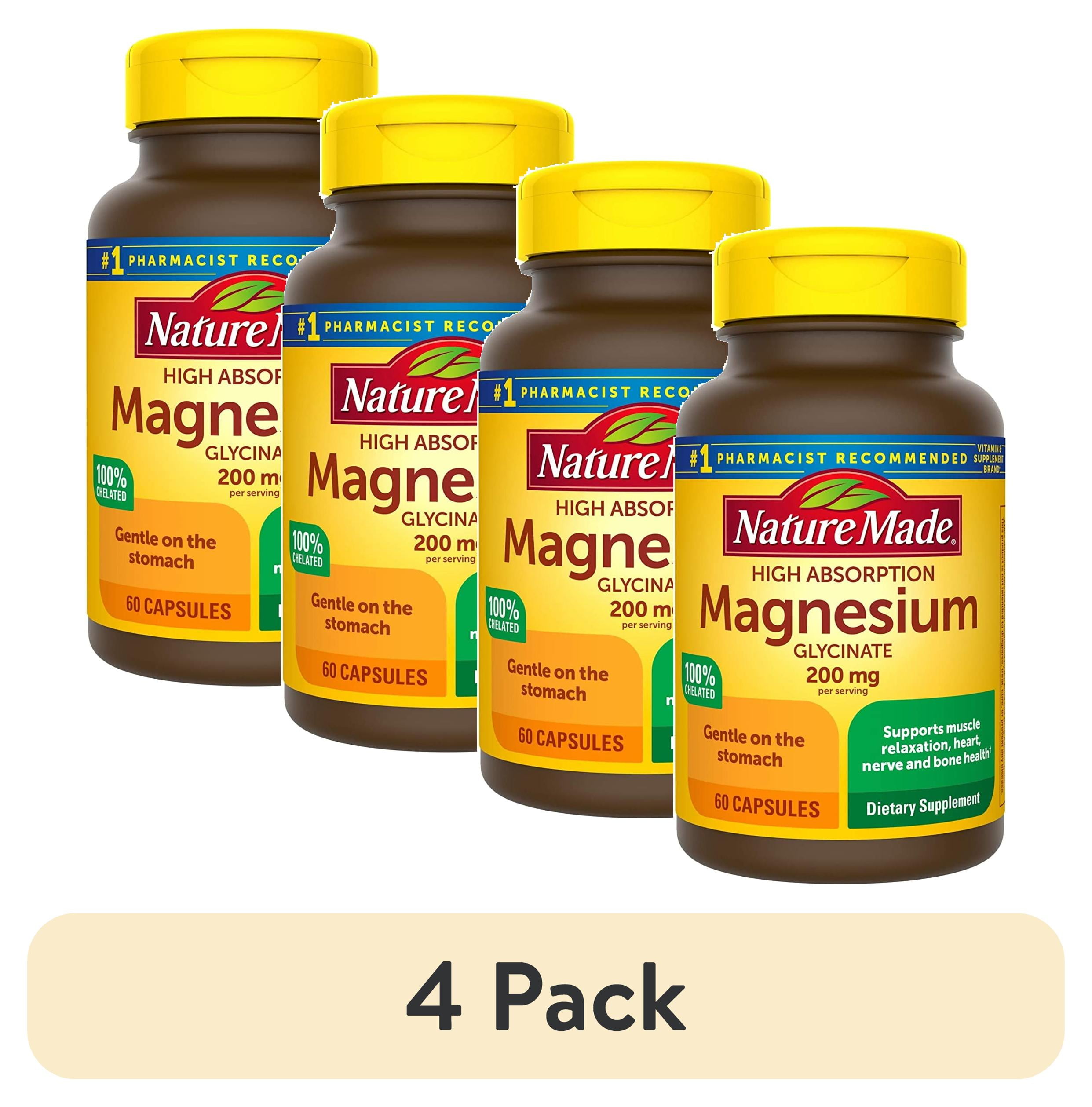 (4 pack) Nature Made Magnesium Glycinate 200 mg Per Serving Capsules ...