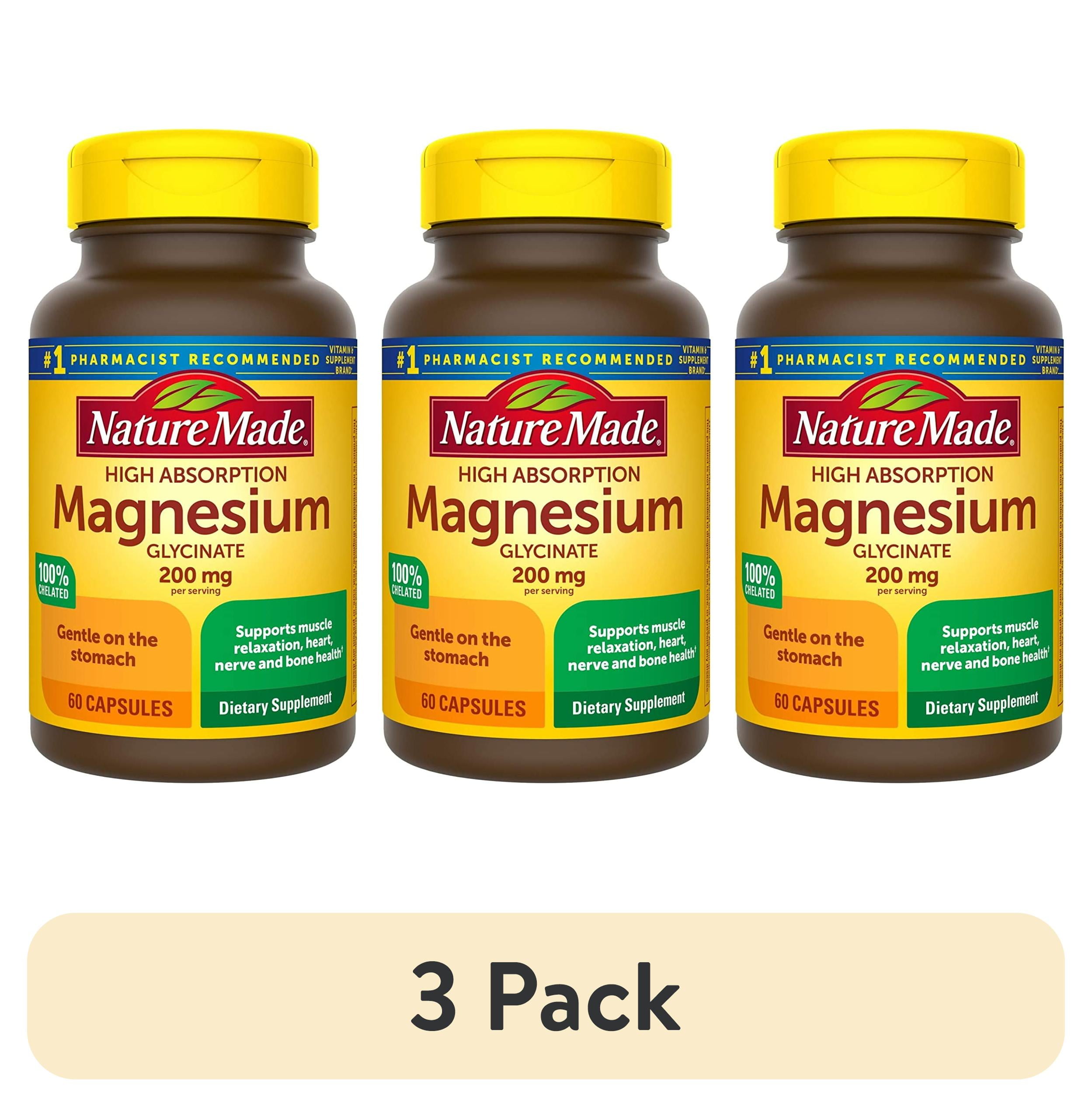 (3 pack) Nature Made Magnesium Glycinate 200 mg Per Serving Capsules ...