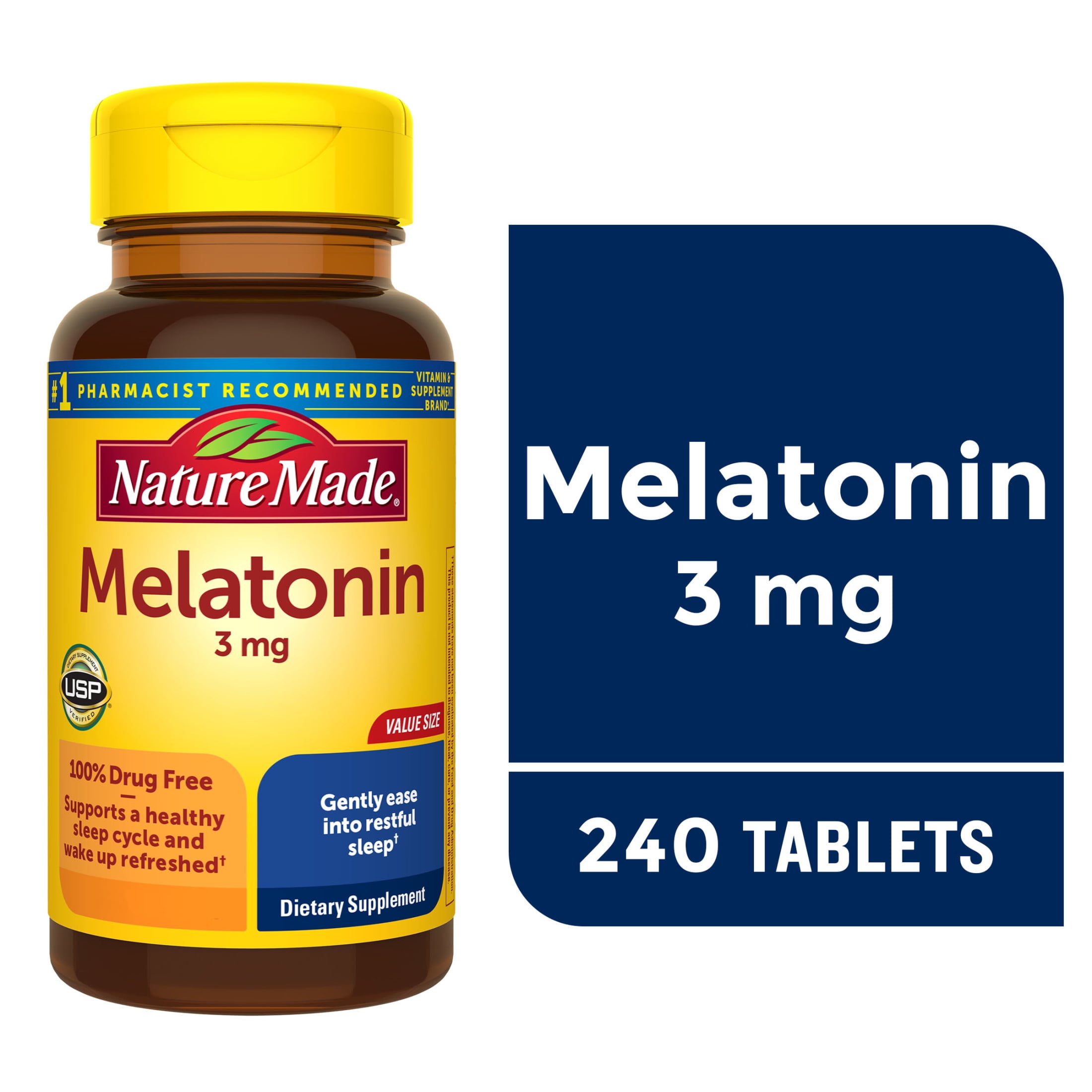 Nature Made Melatonin 3 mg Tablets, 100% Drug Free Sleep Aid for Adults ...