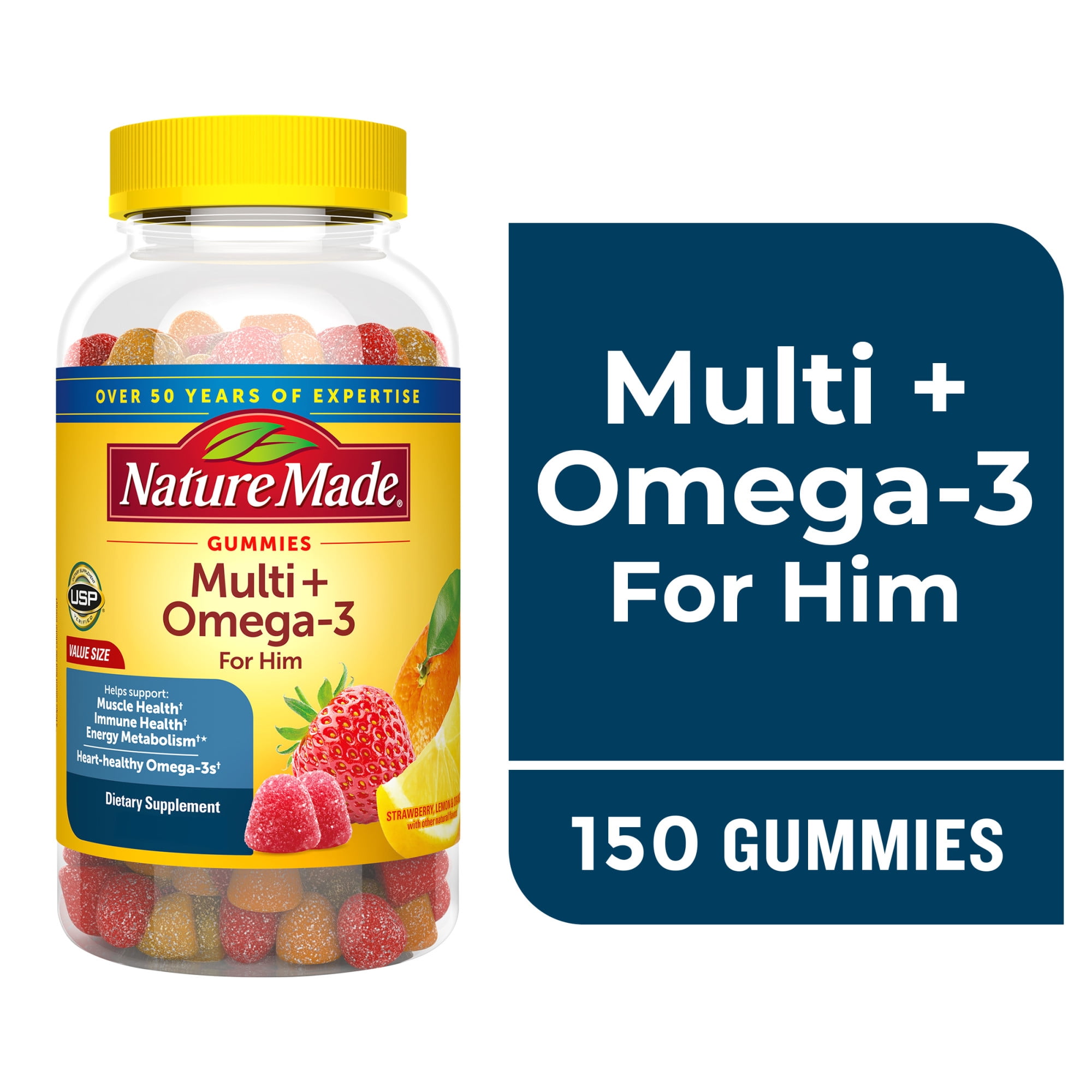 Nature Made Men's Multivitamin Plus Omega-3 Gummies, 150 Count ...