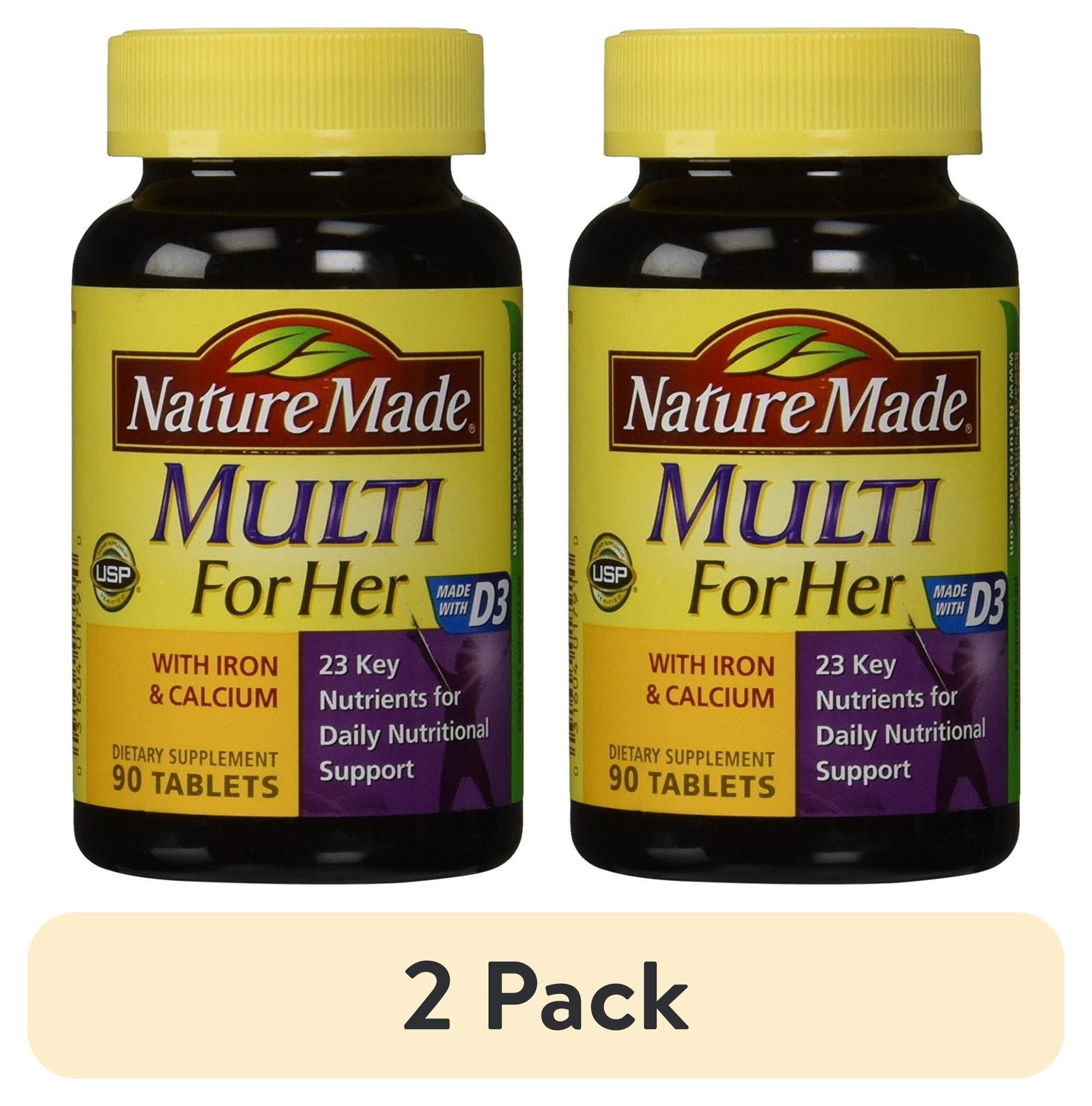 (2 pack) Nature Made Multi For Her Made with D3, with Iron and Calcium ...