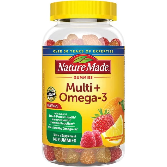 Nature Made Multivitamin Plus Omega 3 & Fish Oil Chewable Gummies, 140 ...