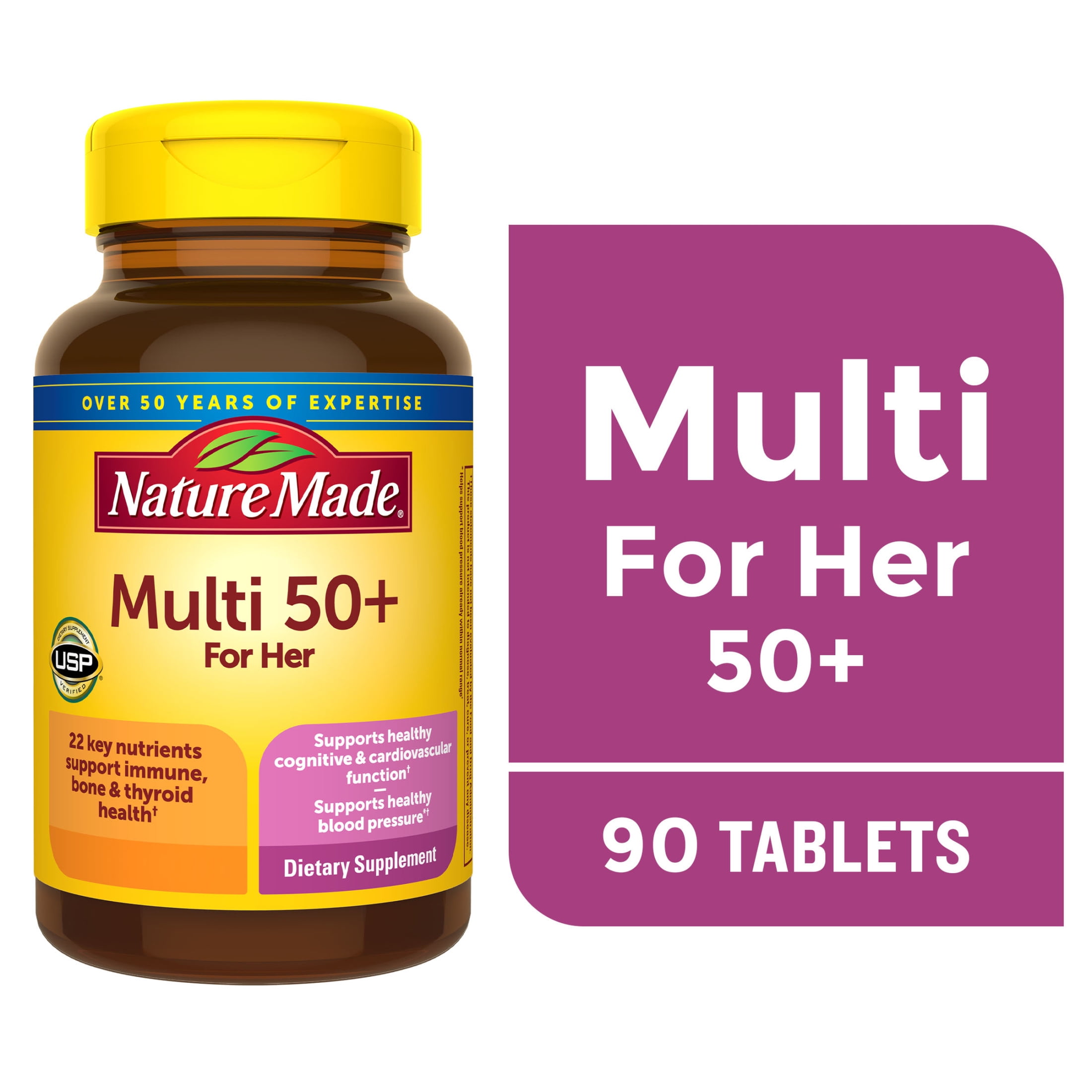 Nature Made 50+ Women's Multivitamin, No Iron, 90 Count Tablets ...