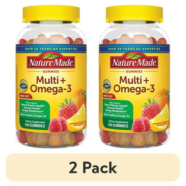 (2 pack) Nature Made Multi + Omega-3 Gummies - Strawberry, Lemon ...