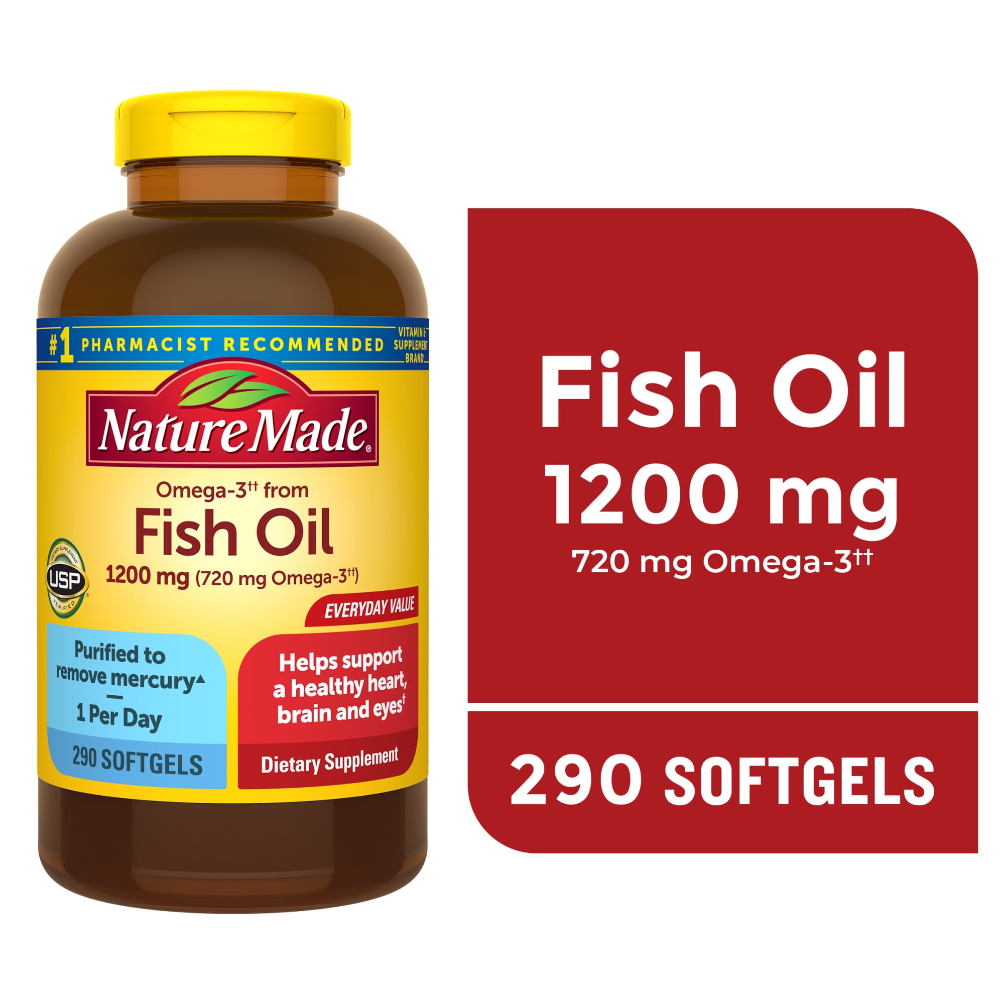 Nature Made 1200mg Omega 3 Fish Oil, Daily Heart, Brain & Eye Support ...