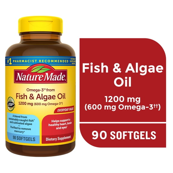 Nature Made Omega-3 Fish Oil & Algae Oil 1200 mg Softgels, Omega 3 ...