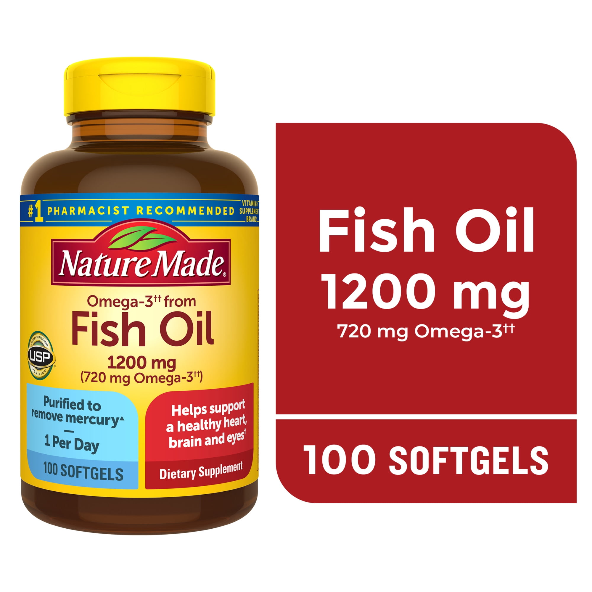 Nature Made Omega-3 Fish Oil 1,200 mg Softgels Supplements, 100 Count - Walmart Business Supplies