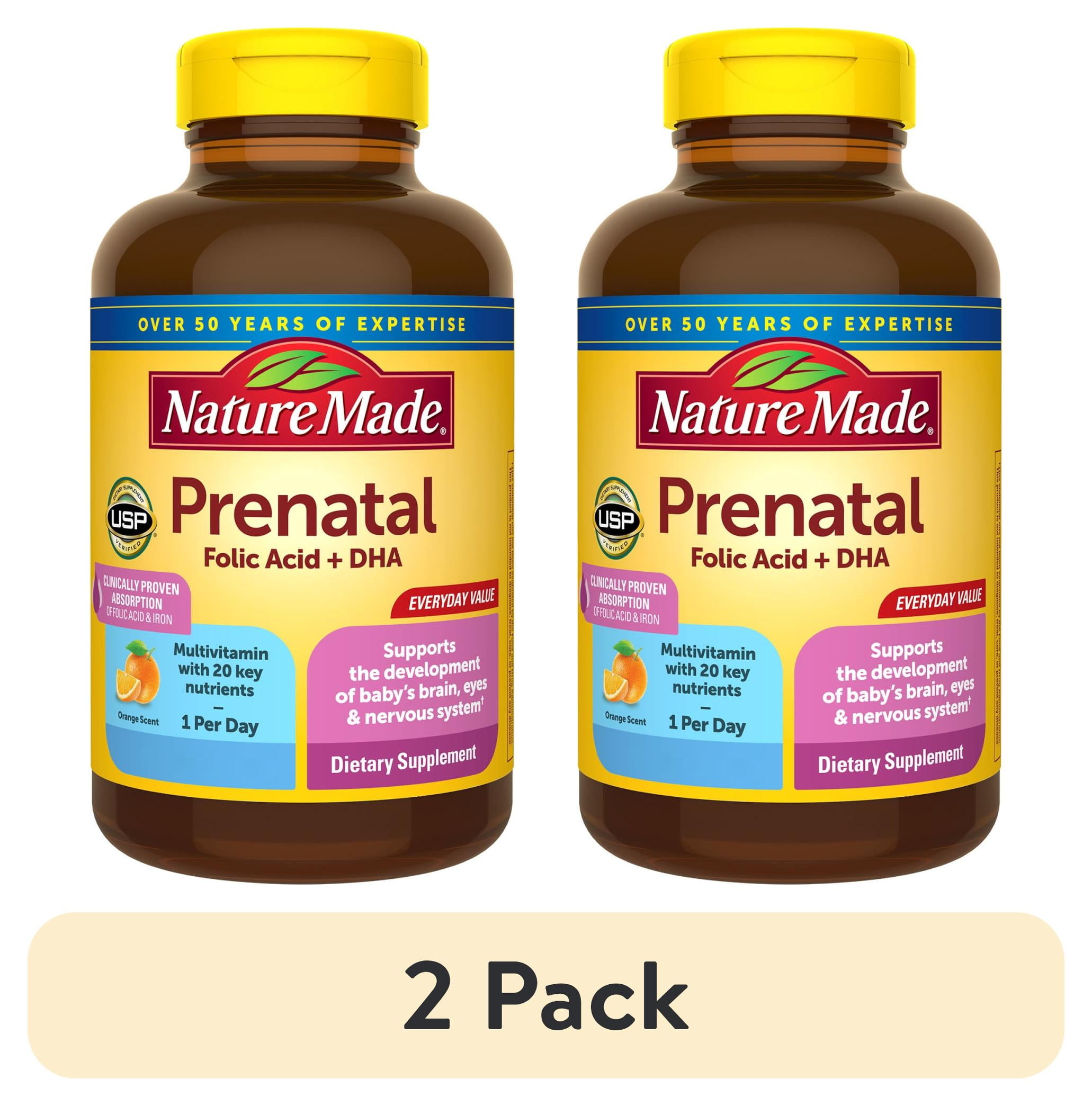 (2 pack) Nature Made Prenatal with Folic Acid + DHA Softgels, Prenatal ...