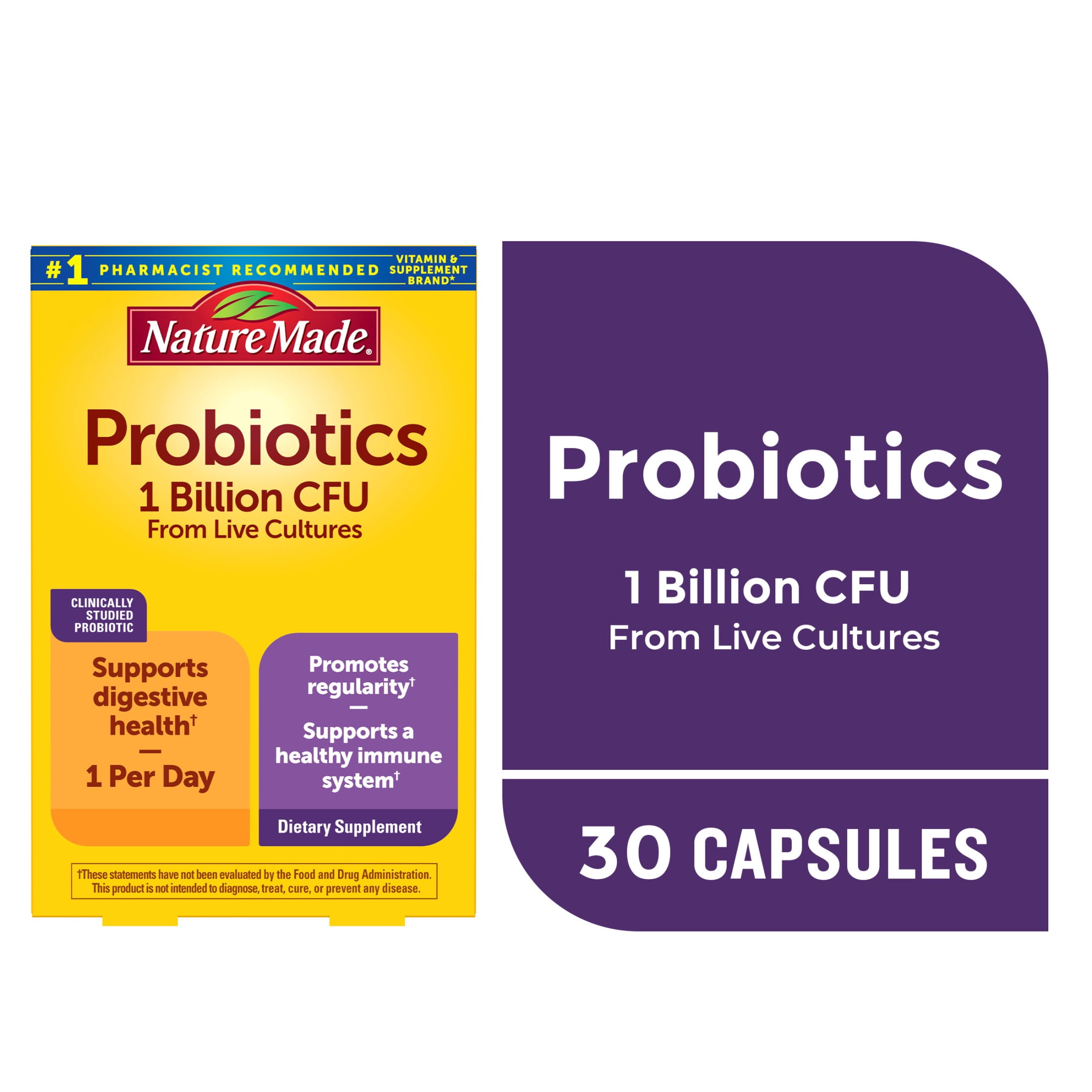 Nature Made Probiotic Capsules 1 Billion CFU From Live Cultures, 30 ...