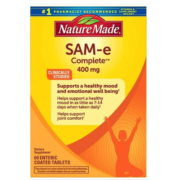 Nature Made SAM-e Advanced, 400 mg, 60 Tablets, Mood, Liver, Joint ...