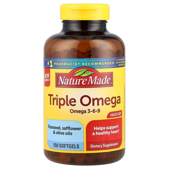 Nature Made Triple Omega, Omega 3-6-9 Softgels, Fish Flaxseed Safflower ...