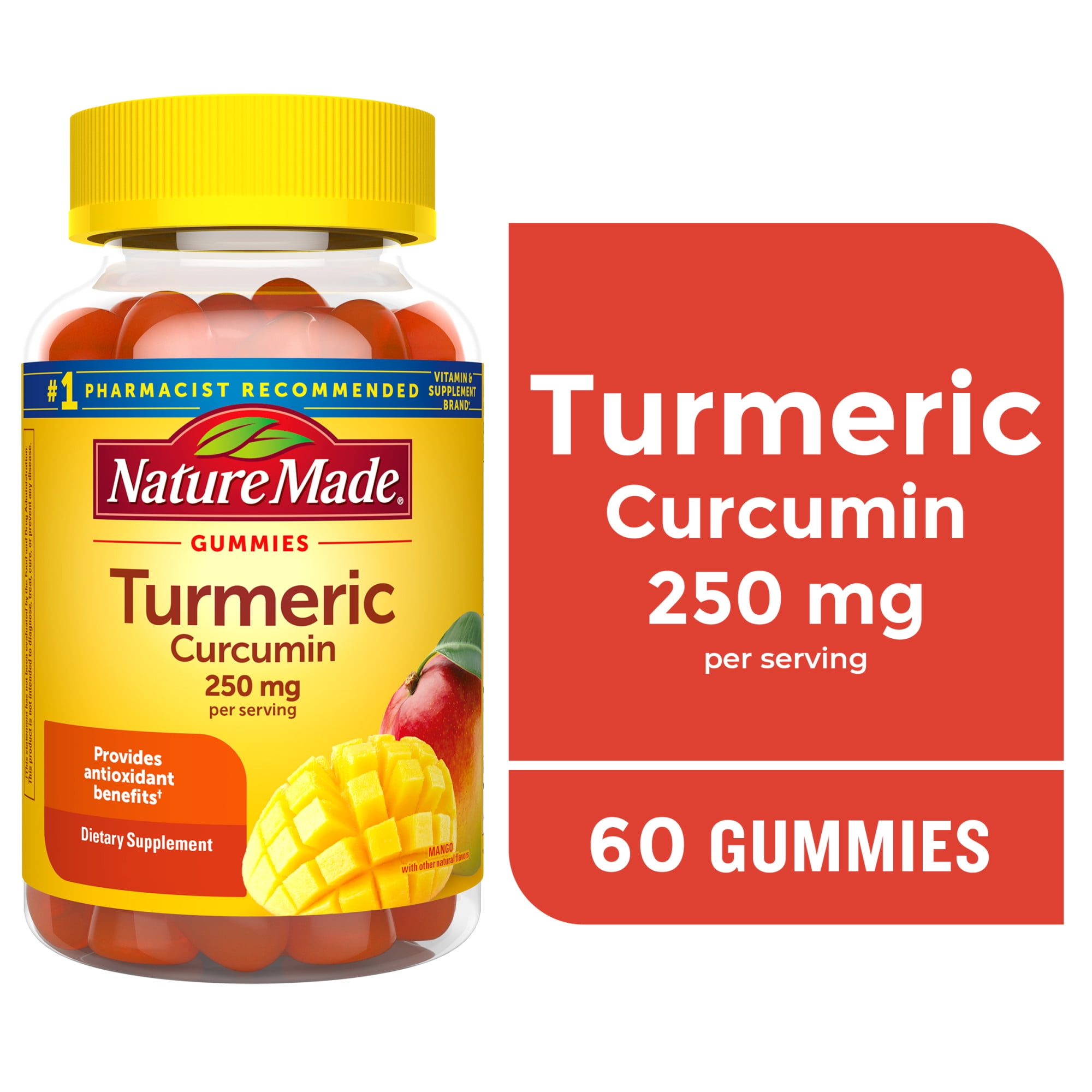 Nature Made Turmeric Vitamin, Chewable Curcumin 250mg Gummies, Dietary ...