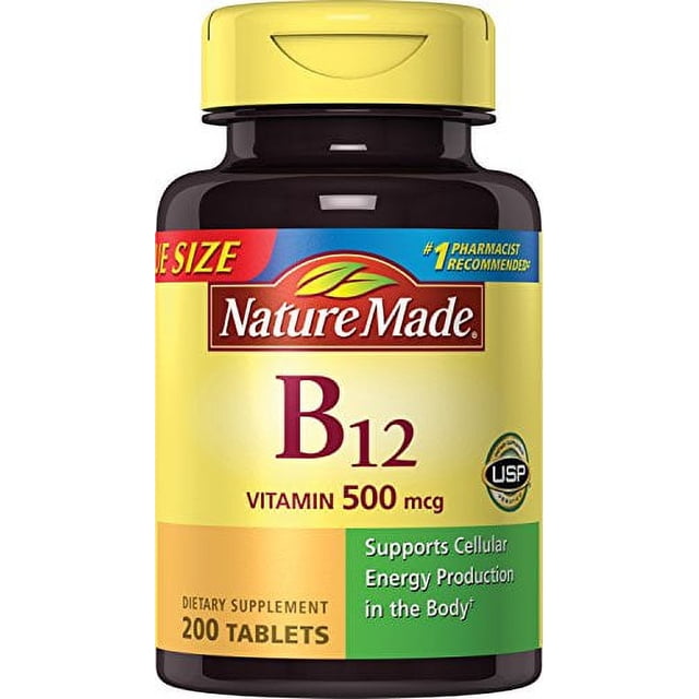 Nature Made Vitamin B12 500 mcg Tablets, 200 Count for Metabolic Health ...
