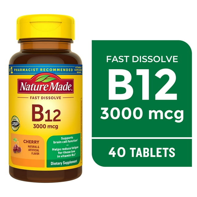 Nature Made Sublingual Vitamin B12 3000 mcg, Sugar Free, Fast Dissolve ...