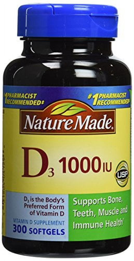 Nature Made Vitamin D3 1000 IU, 300 Tablets - Walmart.com