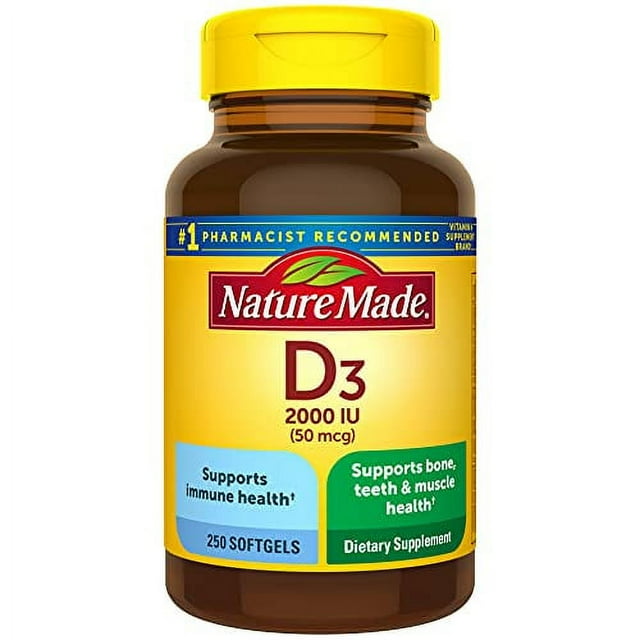 Nature Made Vitamin D3, 250 Softgels, Vitamin D 2000 IU (50 mcg) Helps ...