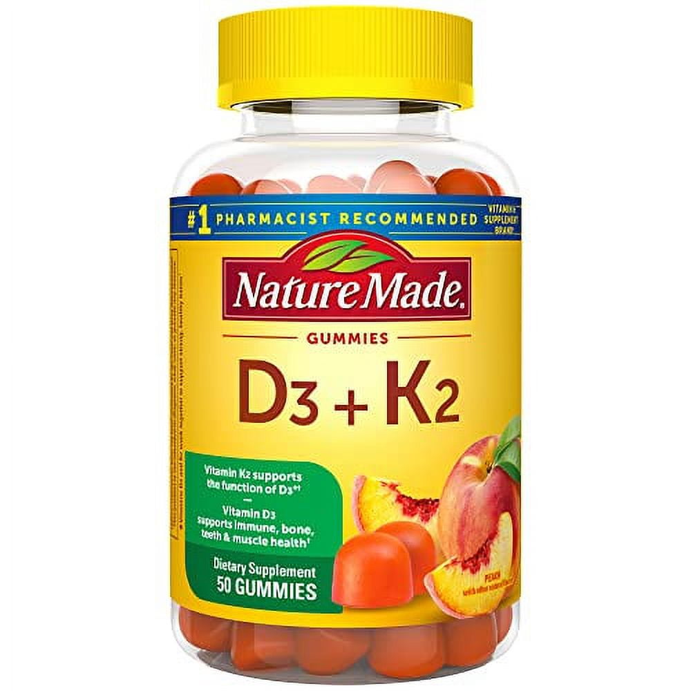 Nature Made Vitamin D3 K2 Gummies, Vitamin D3 5000 IU per serving, Bone, Teeth, Muscle, Immune ...