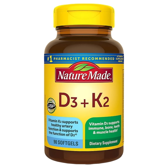 Nature Made, Vitamin D3 + K2 Softgels, 90 ct, 5000 IU D3 - Walmart.com