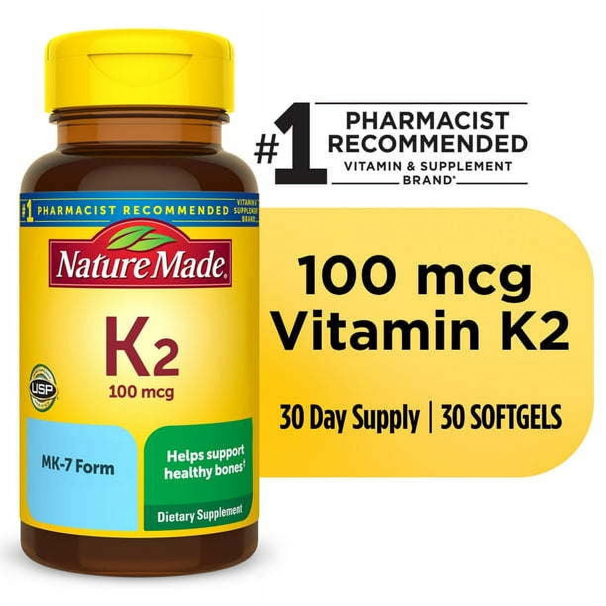 Nature Made Vitamin K2 100 mcg Softgels; Bone Support; 30 Count - Walmart.com