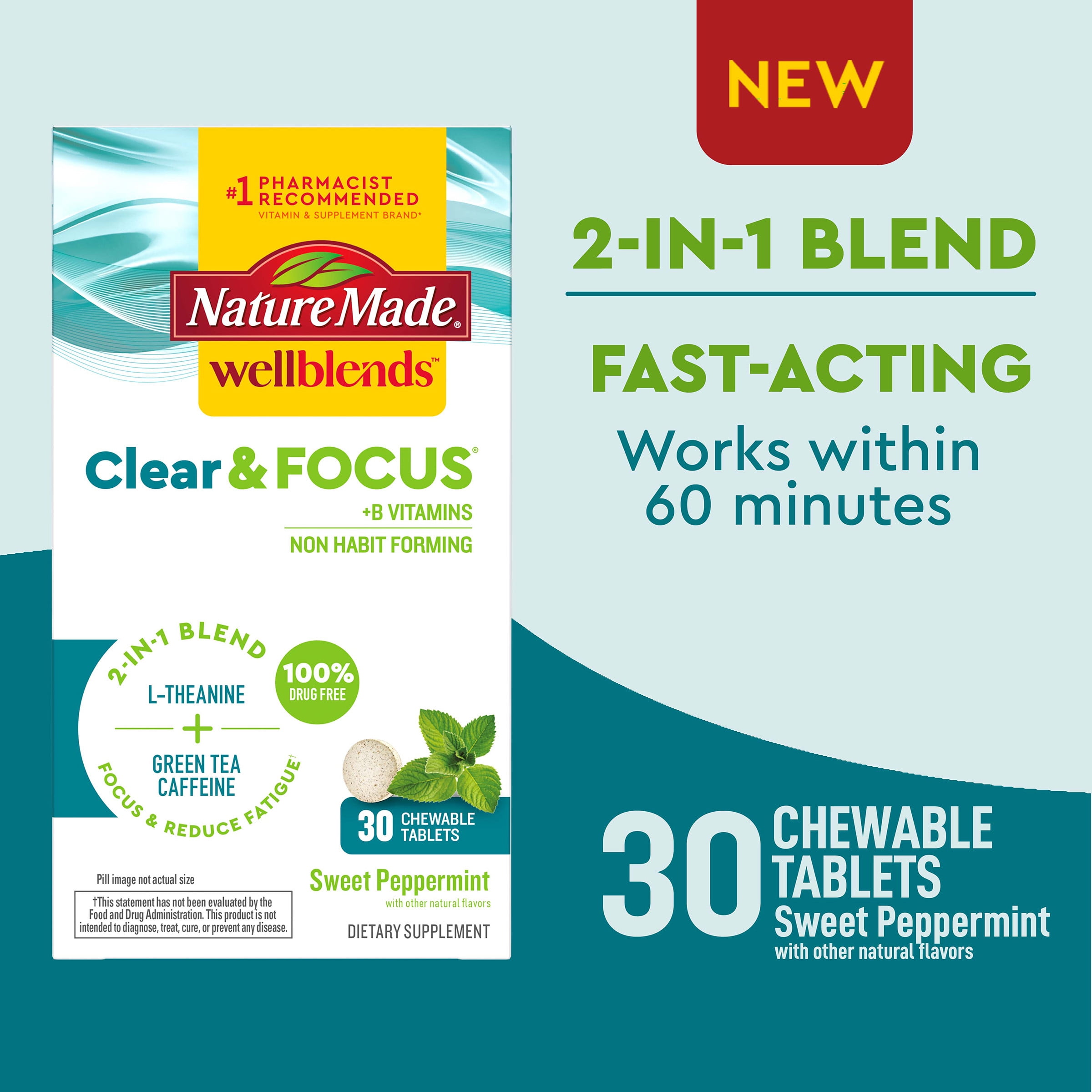Nature Made Wellblends Clear & Focus Dietary Supplement Chewable ...