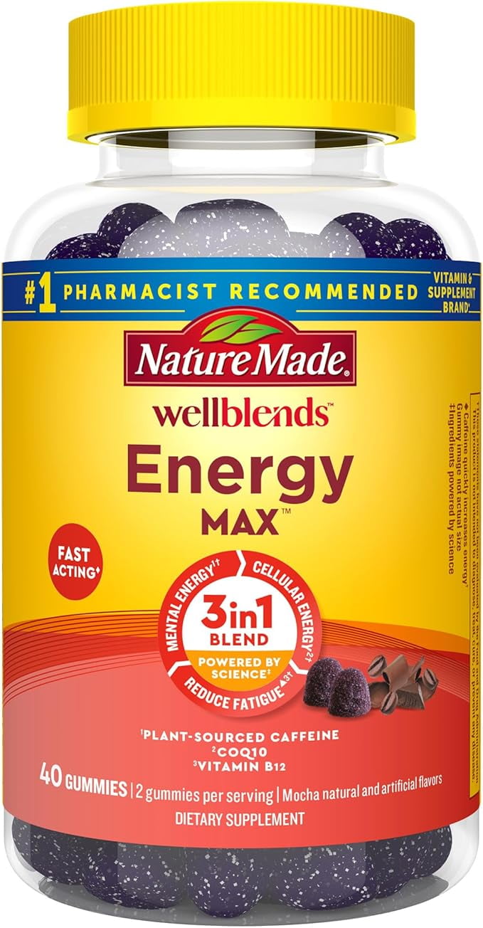 Nature Made Wellblends EnergyMAX Gummies, Fast Acting Caffeine, CoQ10 ...