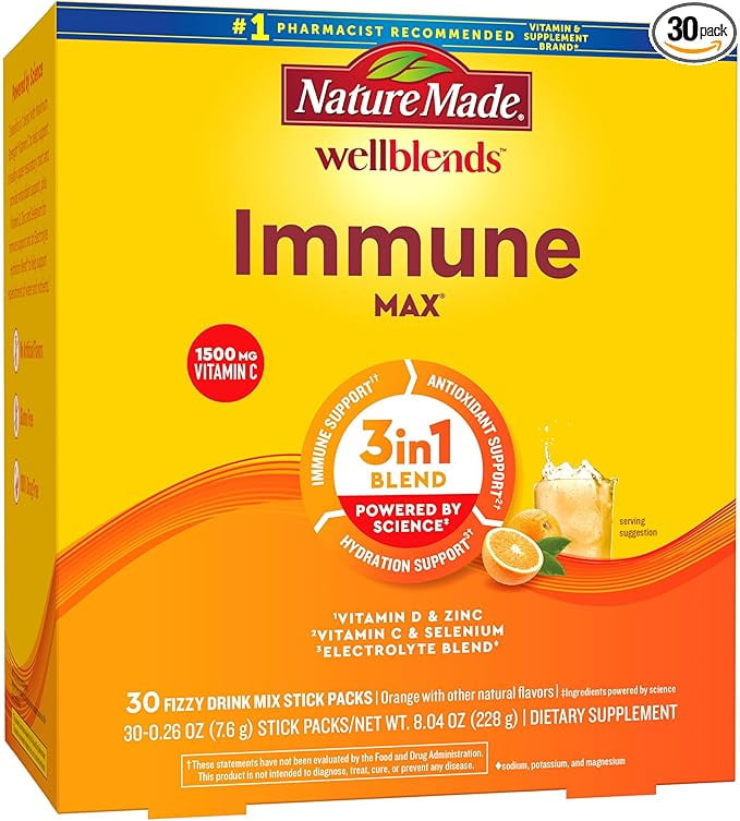 Nature Made Wellblends ImmuneMAX Fizzy Drink Mix Vitamin C 1500mg Zinc ...