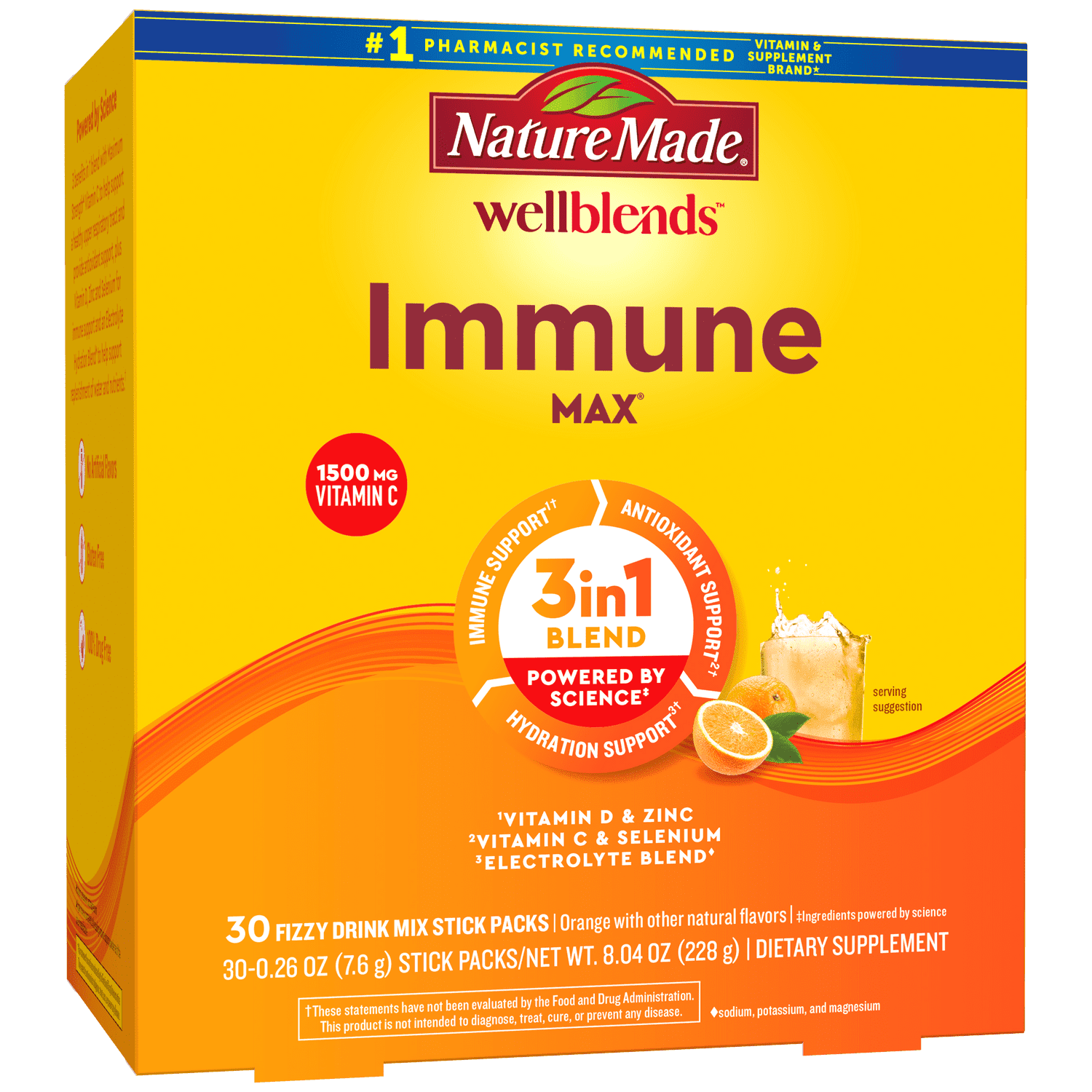 Nature Made ImmuneMAX Drink Mix, Vit C 2000mg, Zinc 20mg, Vit D3 1000 ...