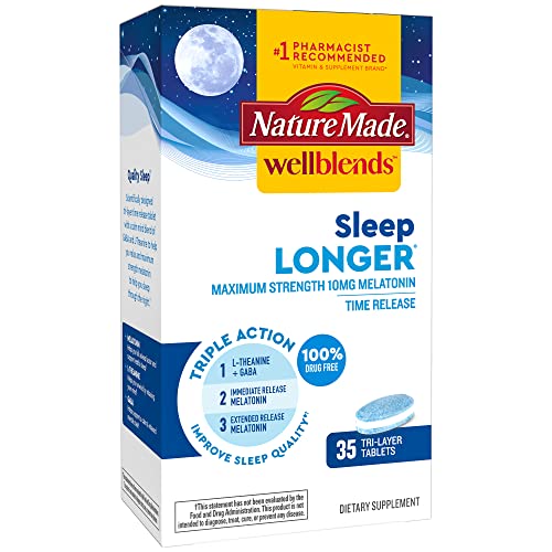 Nature Made Wellblends Sleep Longer, Melatonin 10mg, L-theanine, and ...