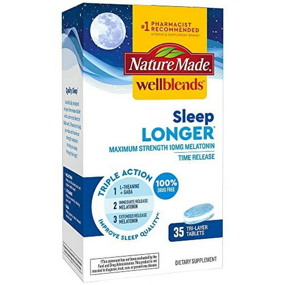 Nature Made Wellblends Sleep Longer, Melatonin 10mg, L-Theanine, and ...
