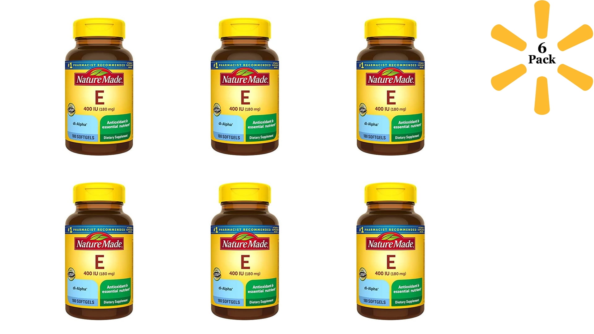 Nature Made dl-Alpha Vitamin E 400 IU Softgels 180 Soft Gels - 6 Pack ...