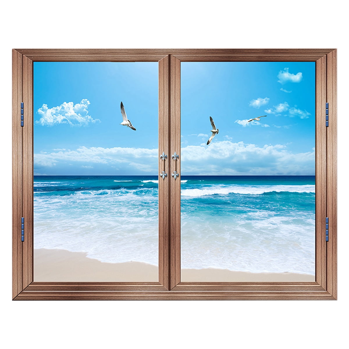 Nature Mountain Forest Lake Wall Stickers , 3D Lake View Fake Window ...