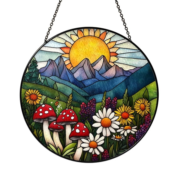 Nature Mountain Wildflower Stained Glass Style Window Hanging ...