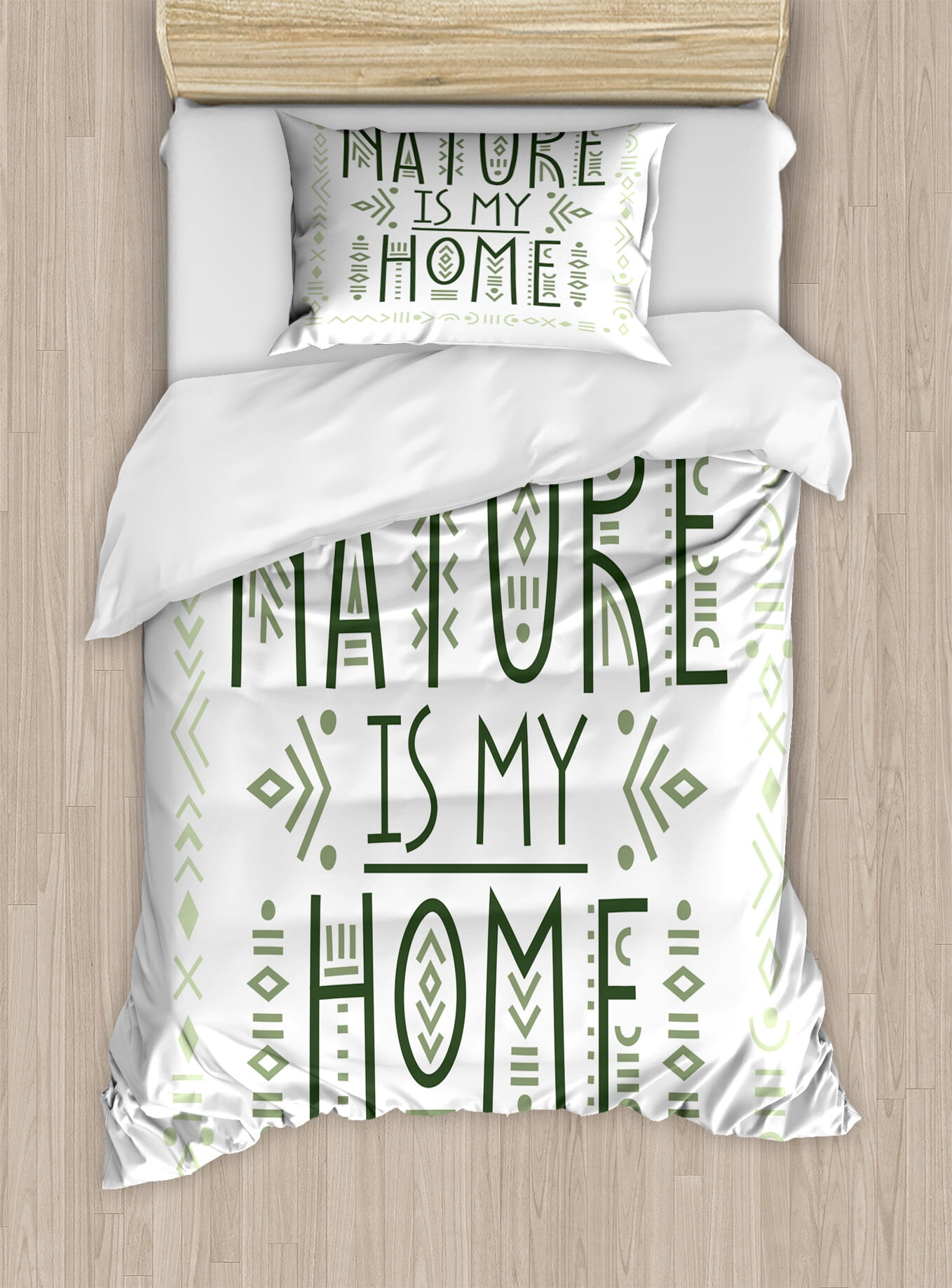 Nature is My Home Duvet Cover Set, Typography Framed with Streaks and ...