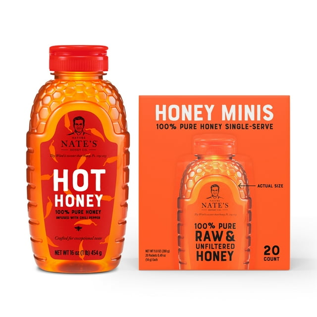 Nate's Minis and Hot Honey Bundle, 20 Single Serve Packets and 16 oz ...