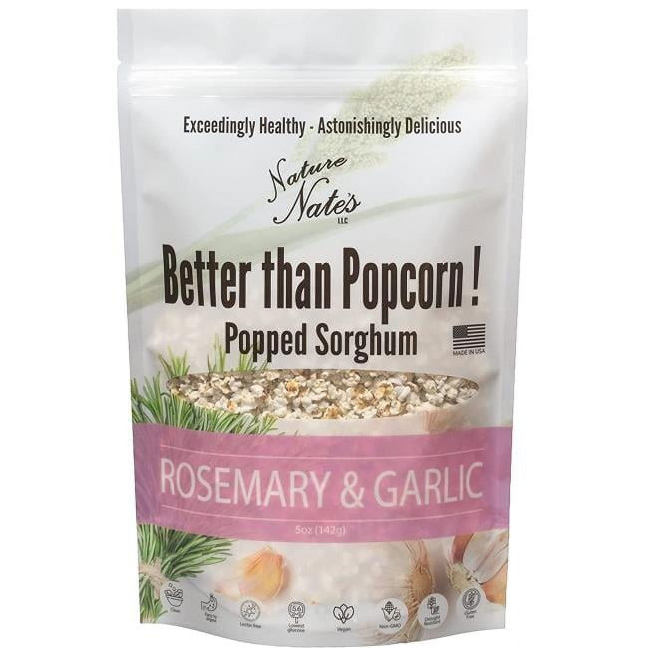 Nature Nate's Popped Sorghum, Rosemary and Garlic-5 oz - Walmart.com