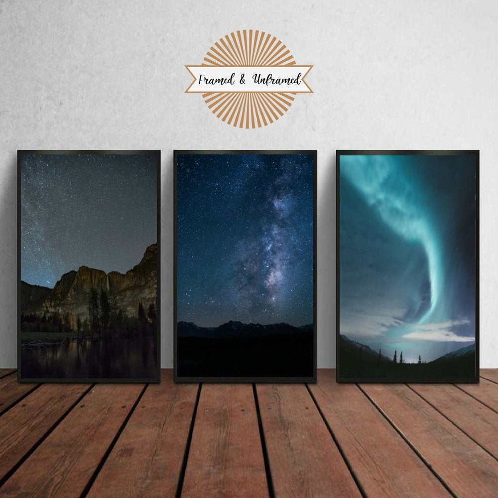 Nature Night sky Landscape art set of 3 Framed wall art - Walmart.com