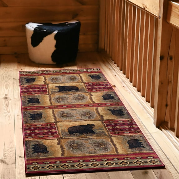 Nature Novelty 2.7' x 7' Red and Beige Polypropylene Indoor Area Rug ...