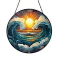 Nature Ocean Wave Scene Stained Glass Style Window Hanging - Walmart.com