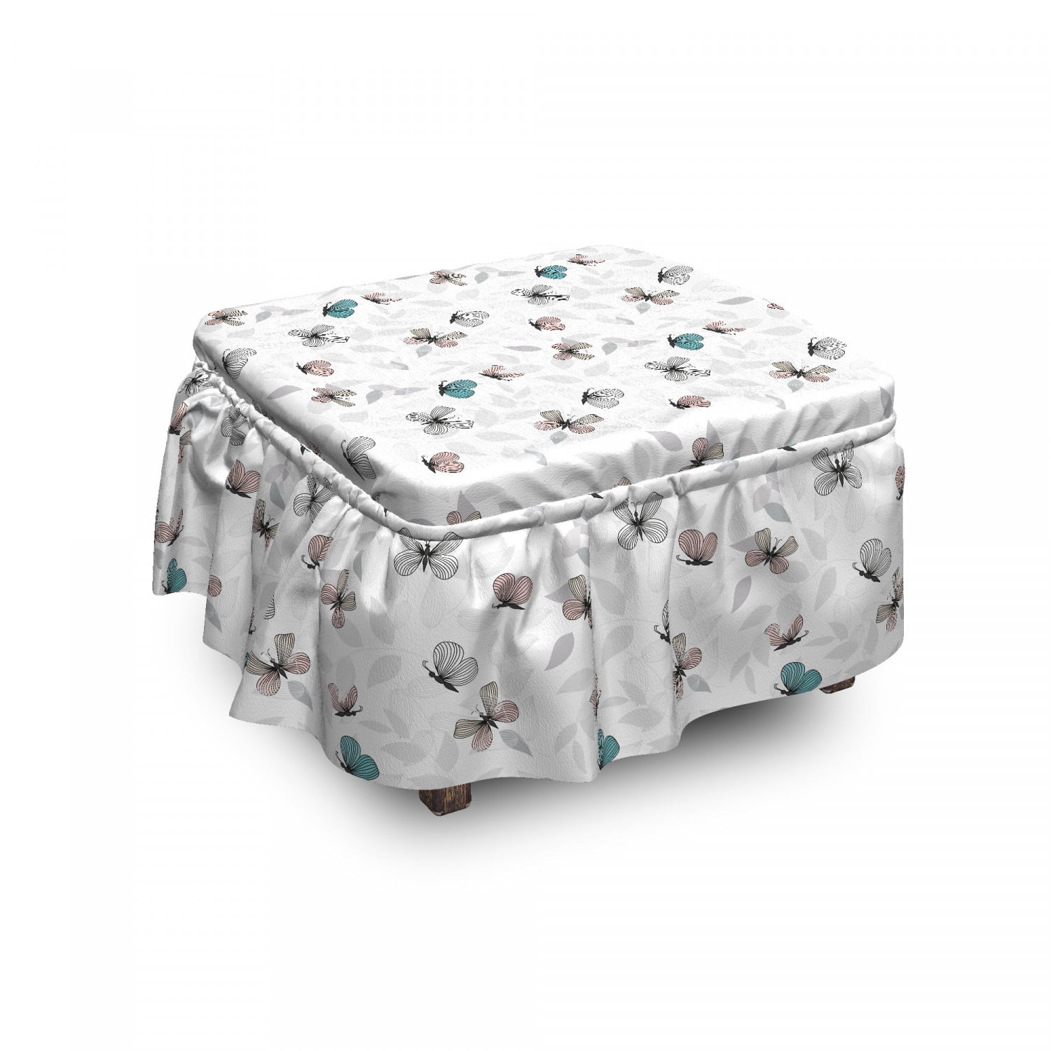 Nature Ottoman Cover, Flying Butterfly Patterns, 2 Piece Slipcover Set ...