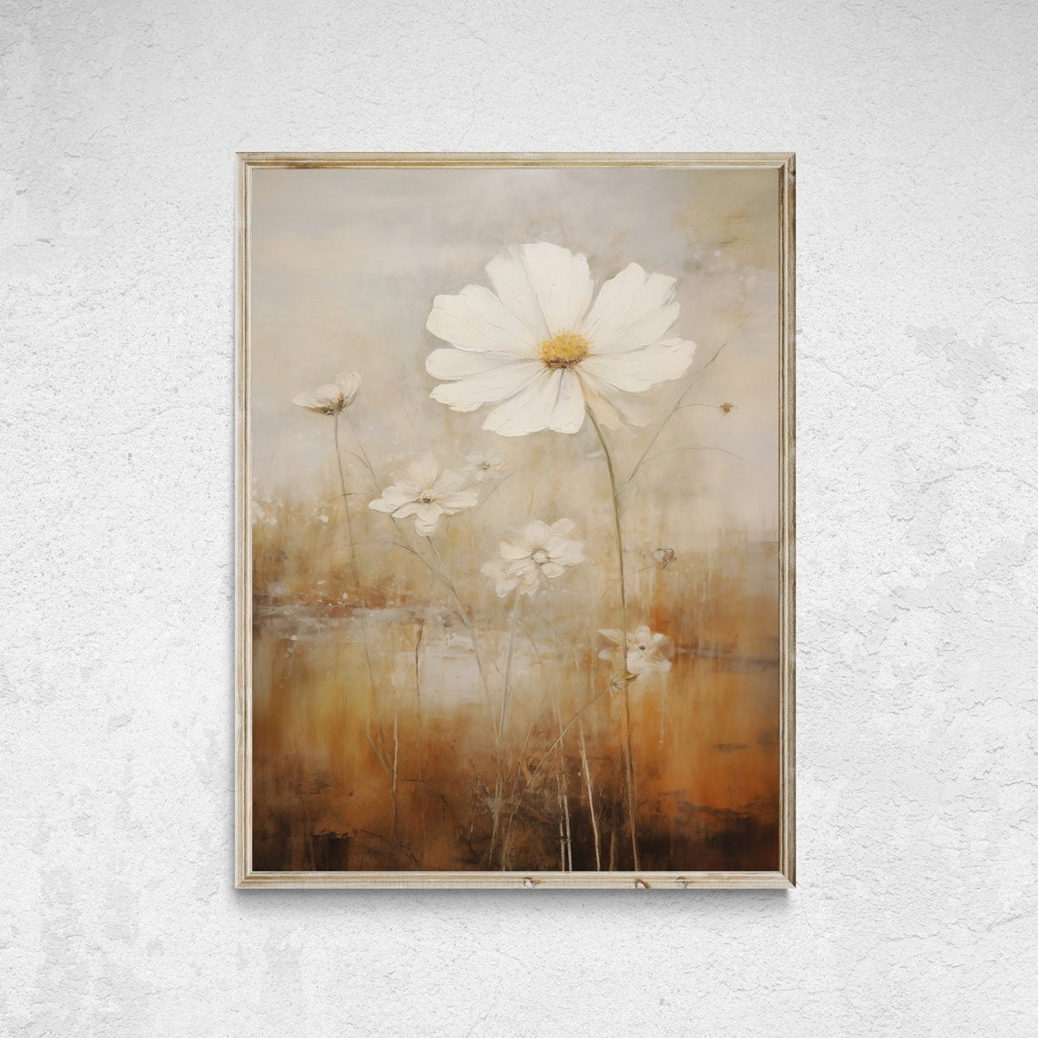 Nature Painting Wildflower Field Vintage Landscape Warm Tone Print ...