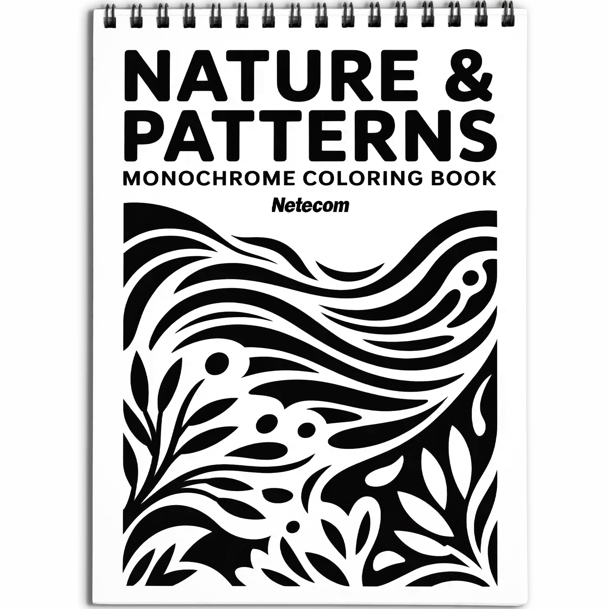 Nature & Patterns Monochrome Coloring Book Spiral Bound for Adult ...