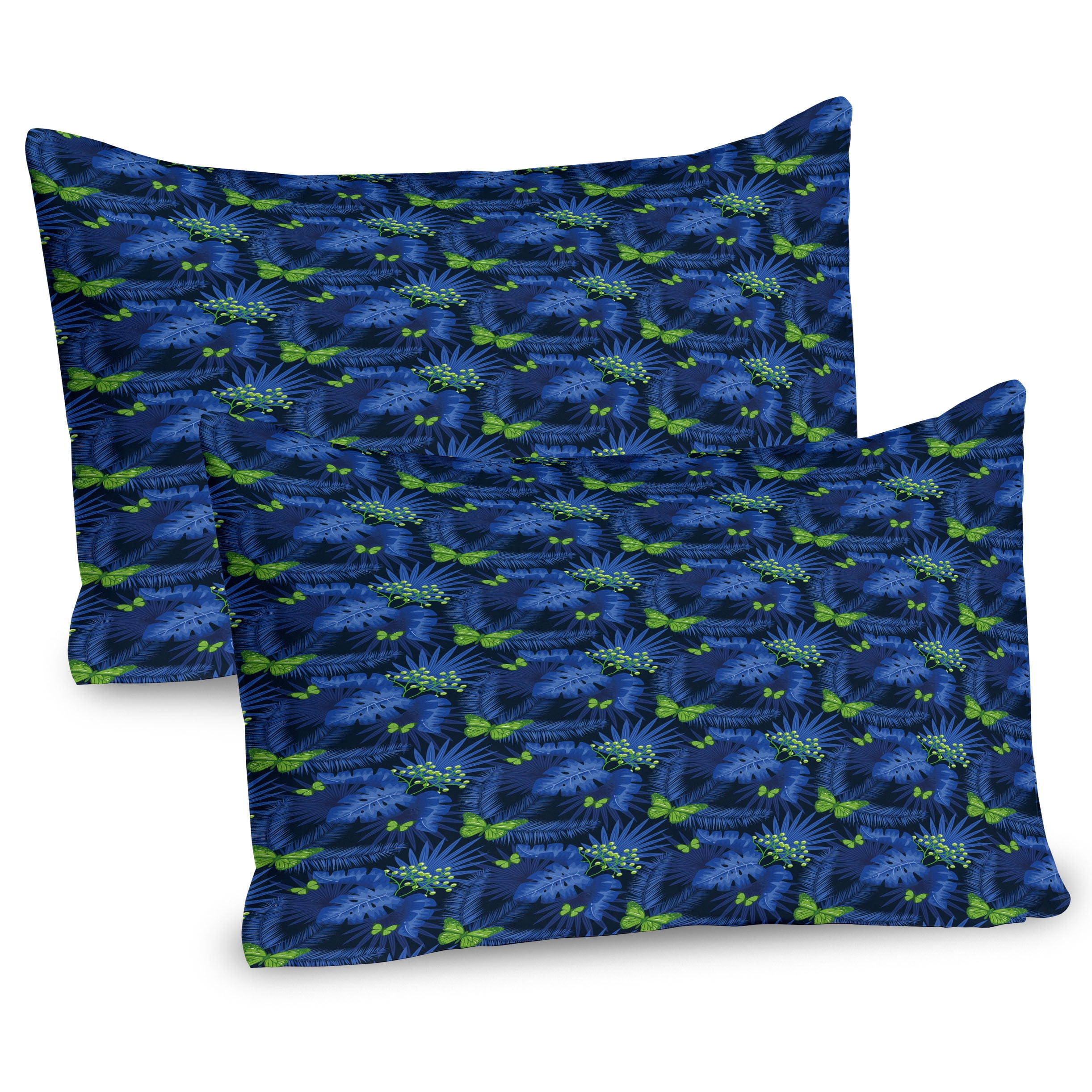 Nature Pillow Sham Set of 2, Jungle Rainforest Plants with Butterfly ...