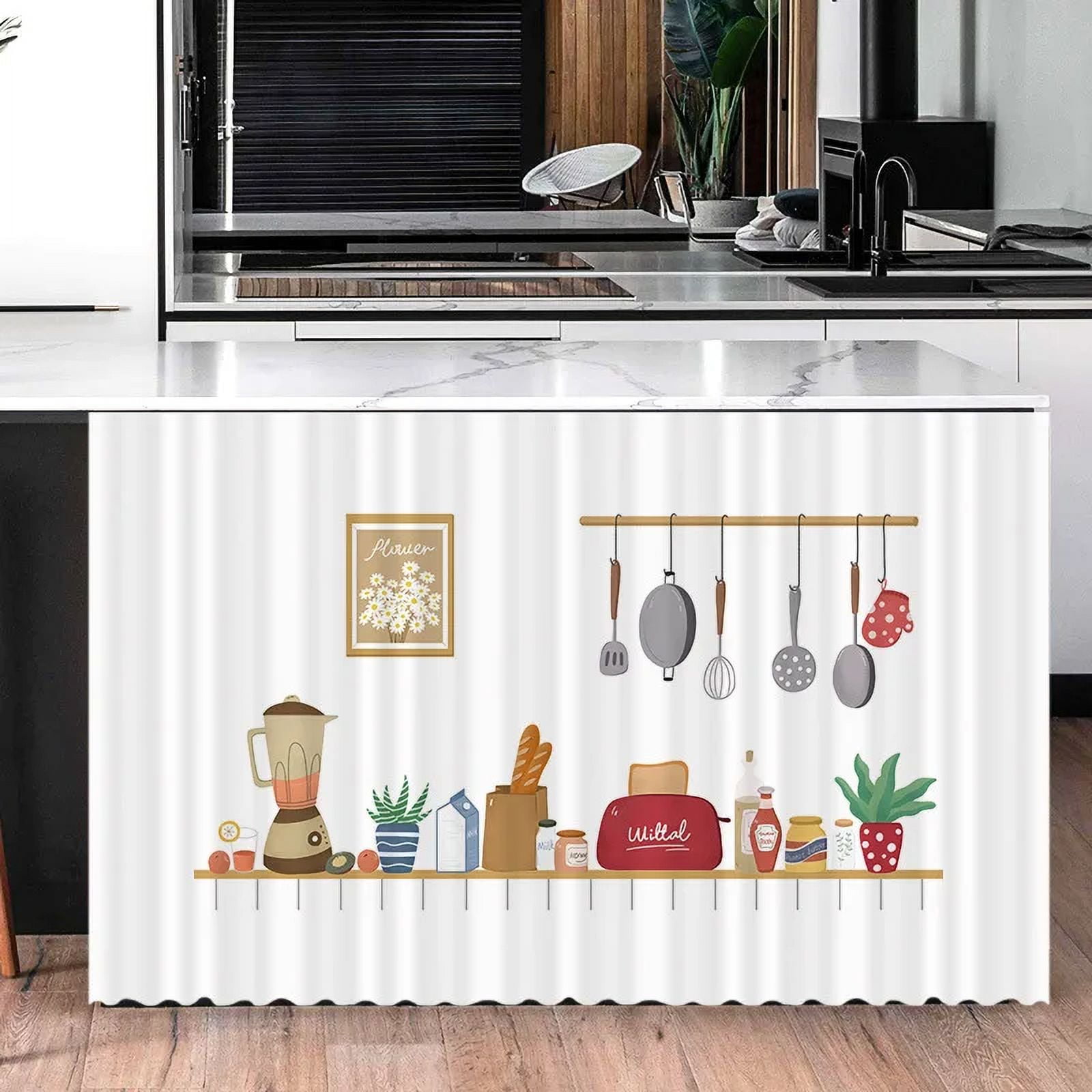 Nature Plant Potted Nordic Cabinet Short Curtains Punch-free Half ...
