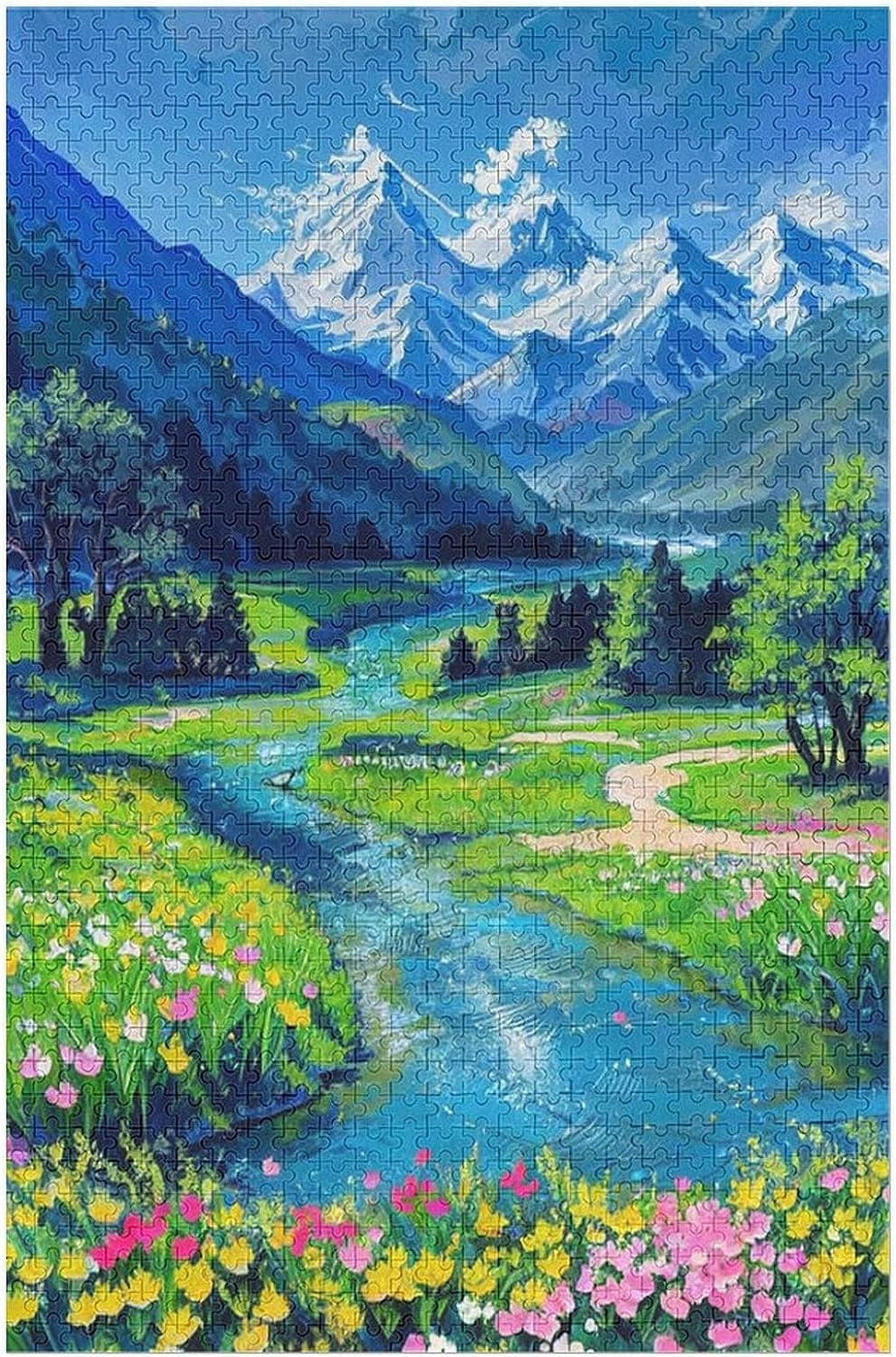 Nature Puzzle for Adult 1000 Piece, Landscape Hill Lake Oil Painting ...
